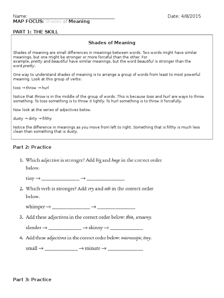 Shades: Map Focus: Part 1: The Skill Shades of Meaning | PDF | Career ...
