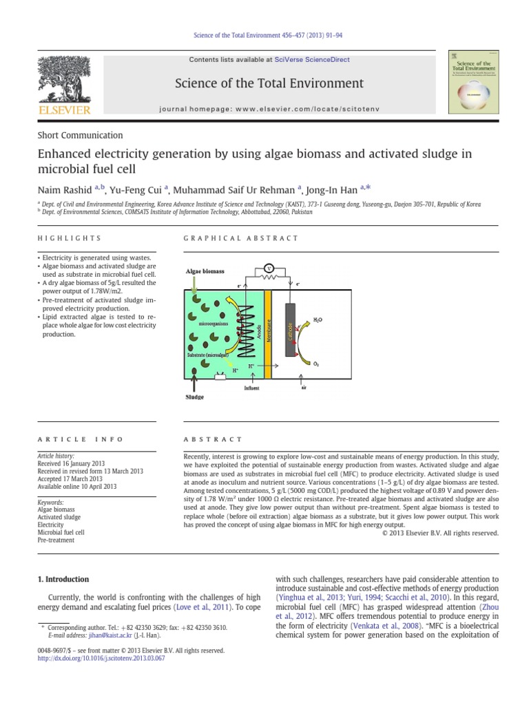 Enhanced Electricity Generation by Using Algae Biomass and Activated ...