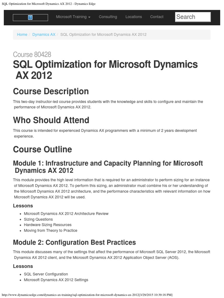 SQL Optimization For Microsoft Dynamics AX 2012 - Dynamics Edge | PDF ...