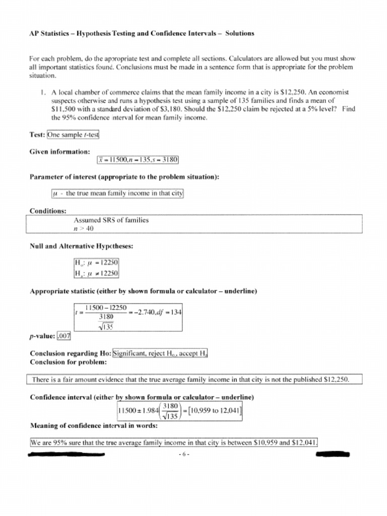 Hypotheses Testing Practice (Answers) | PDF