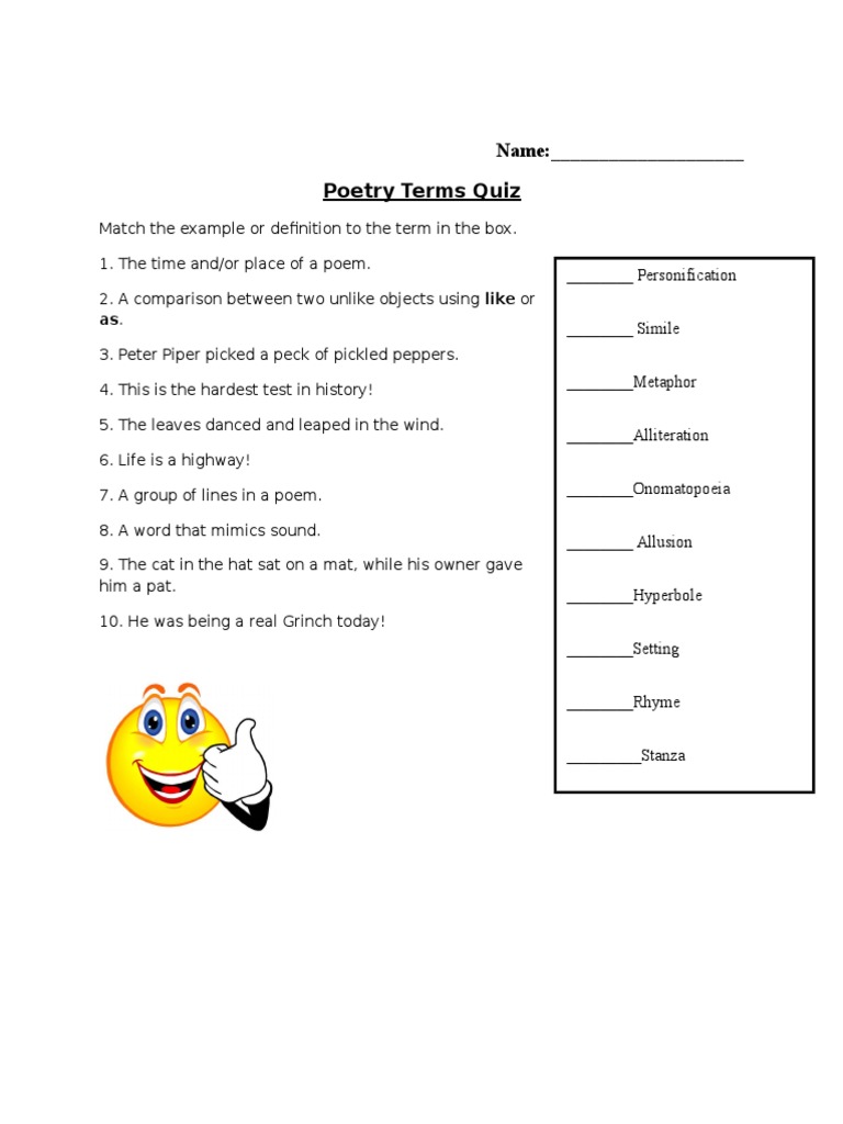 Poetry Term Test | PDF | Poetry