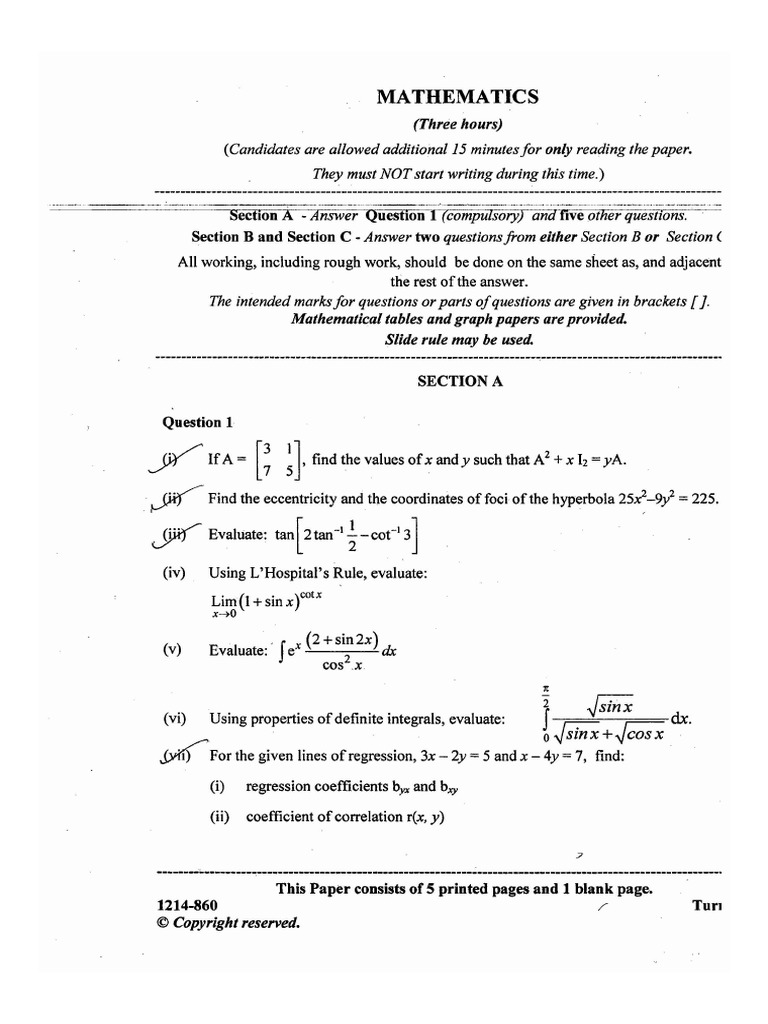 Icse Maths Class12 2014 | PDF