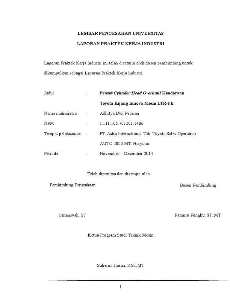 Laporan KP Teknik Mesin | PDF | Teknologi & Rekayasa
