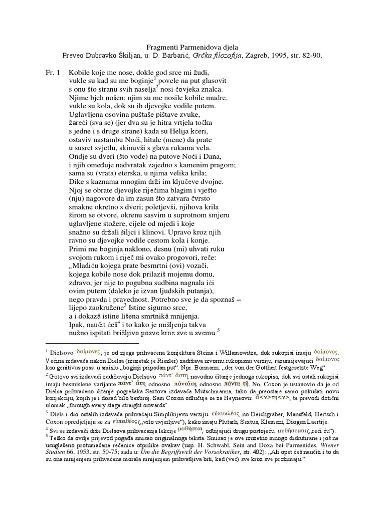 Parmenid, Spjev o Prirodi | PDF