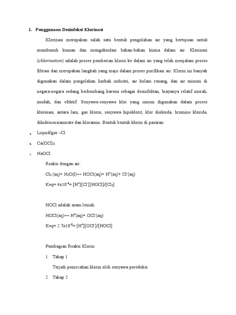 Penggunaan Desinfeksi Klorinasi | PDF