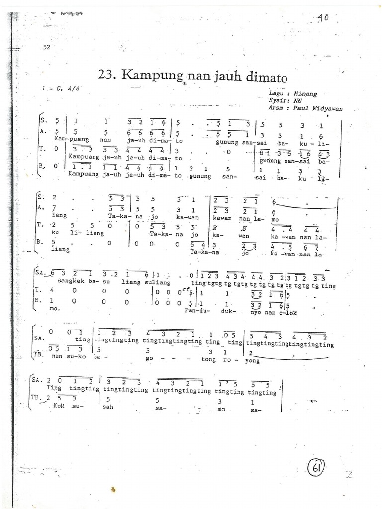 Partitur SATB - Kampuang Nan Jauh Di Mato | PDF