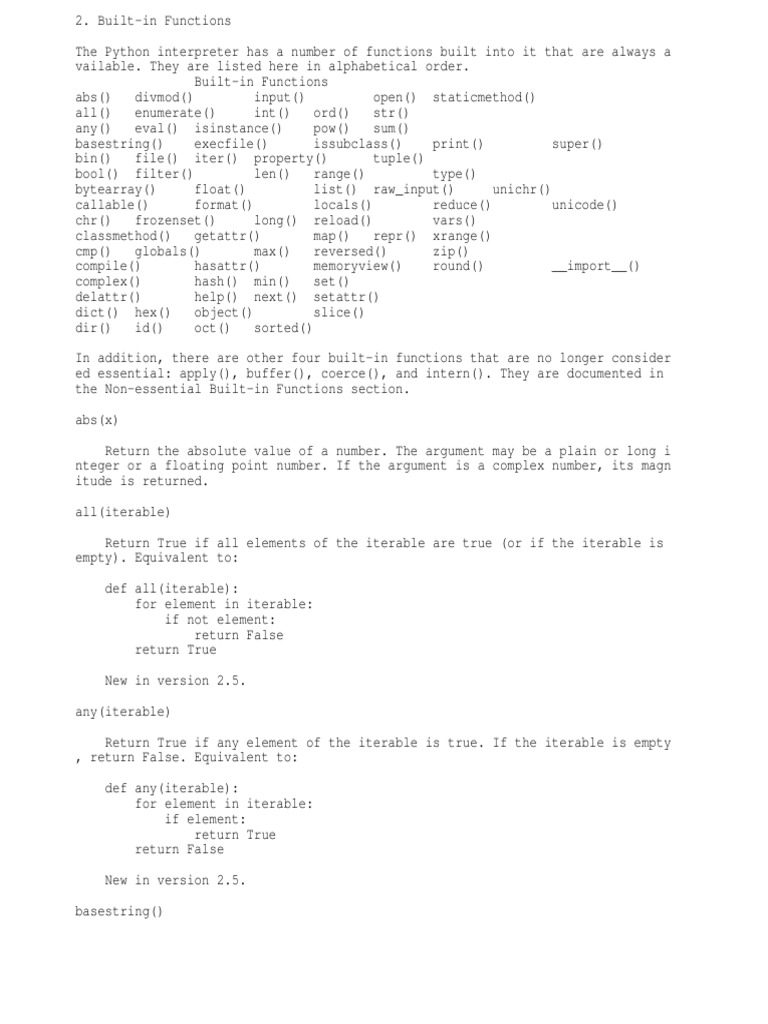 Python Built In Functions Tutorial Pdf Parameter Computer
