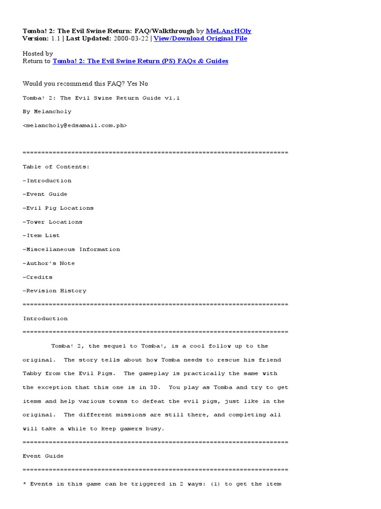 Tomba 2 | PDF | Strategy Guide | Mining