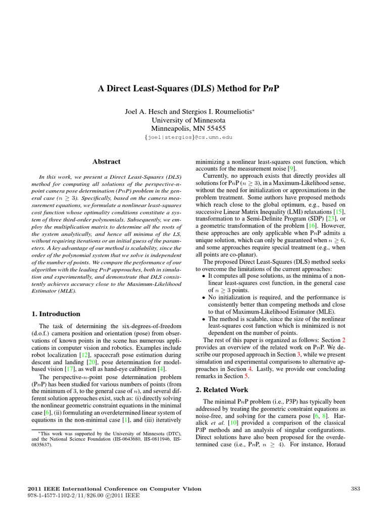 A Direct Least Squares Dls Method For Pnp Pdf Least Squares