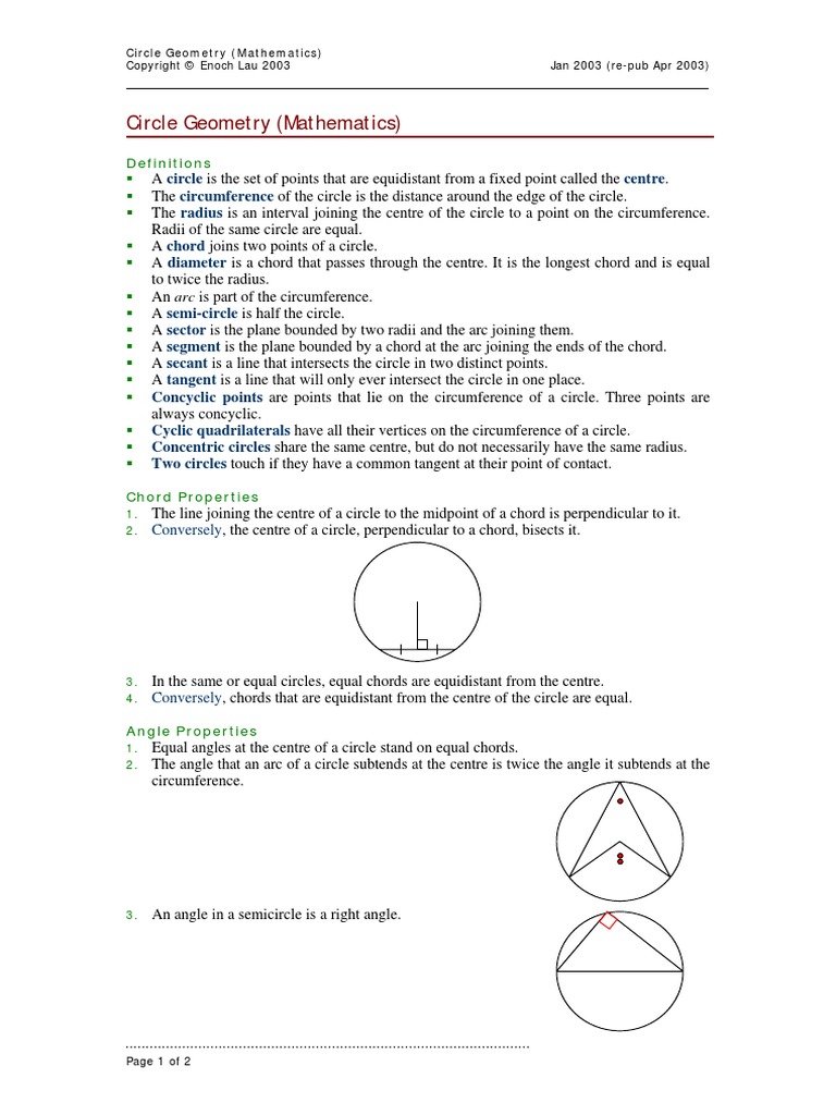 Circle Geometry Notes | PDF | Circle | Perpendicular