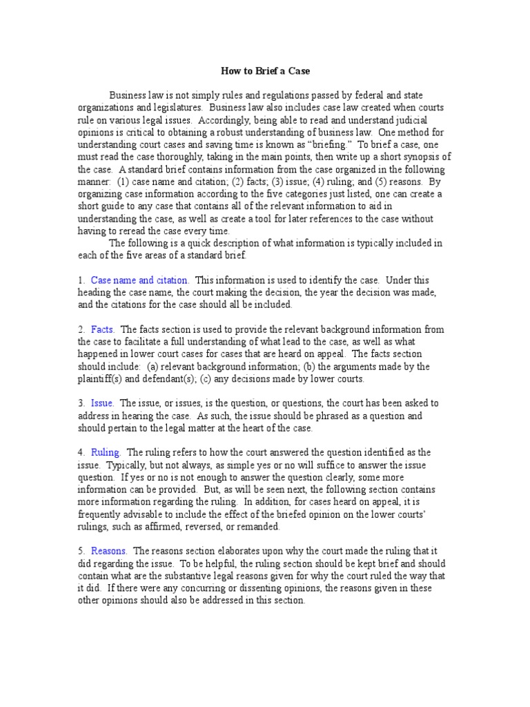 How To Brief A Case: Case Name and Citation | PDF | Government Of The ...