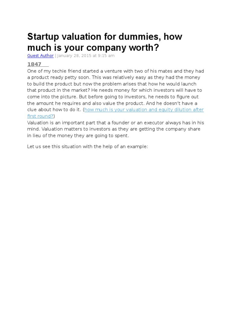 Startup Valuation For Dummies | PDF | Valuation (Finance) | Startup Company