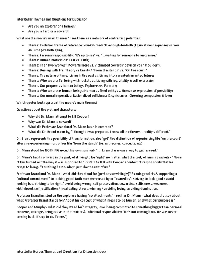 Interstellar Heroes Themes and Questions For Discussion | PDF | Hero ...