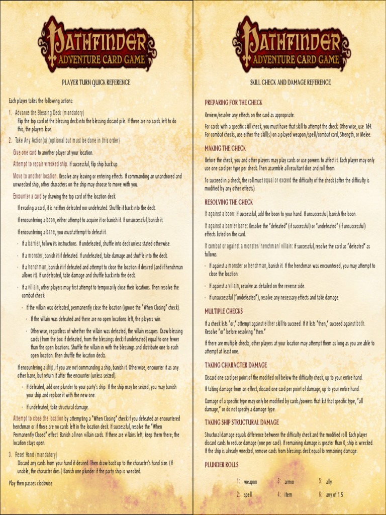 Player Turn Reference for Pathfinder Game | PDF | Playing Cards | Dice