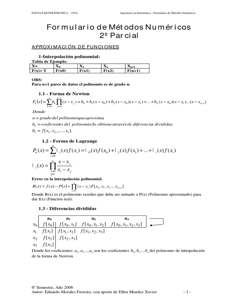 Formulario de Métodos Numéricos 2P | Integral | Conceptos matemáticos