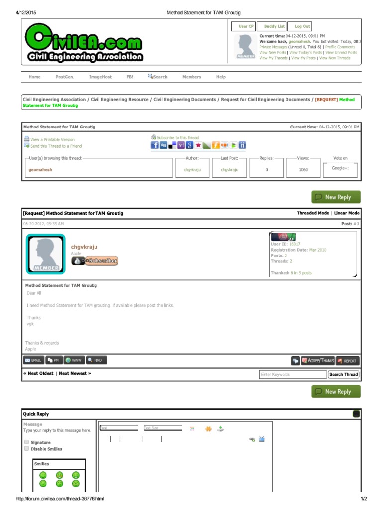 Method Statement For TAM Grouting | PDF
