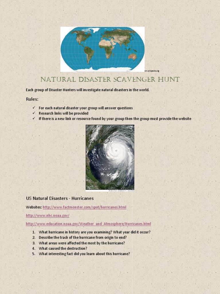 Natural Disaster Scavenger Hunt | PDF | Tropical Cyclones | Natural ...