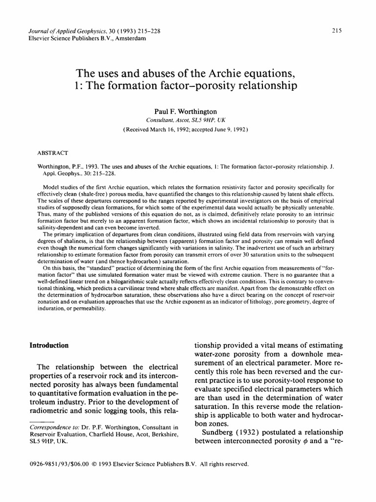 Worthington The Uses and Abuses of The Archie Equations 1 The Formation ...