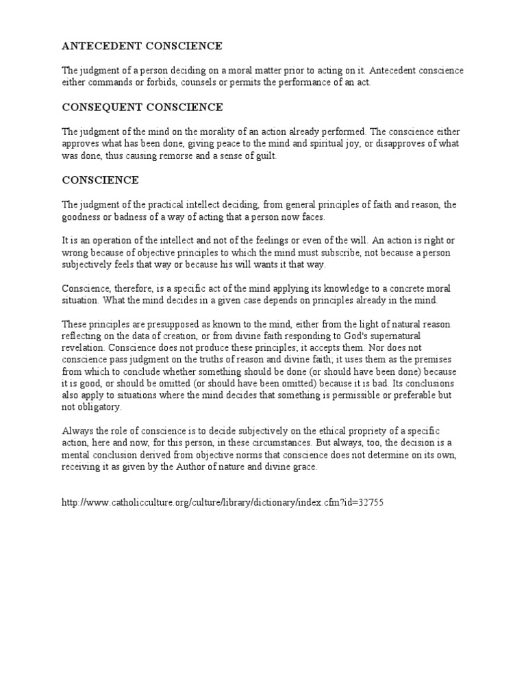 Antecedent Conscience | PDF | Conscience | Reason