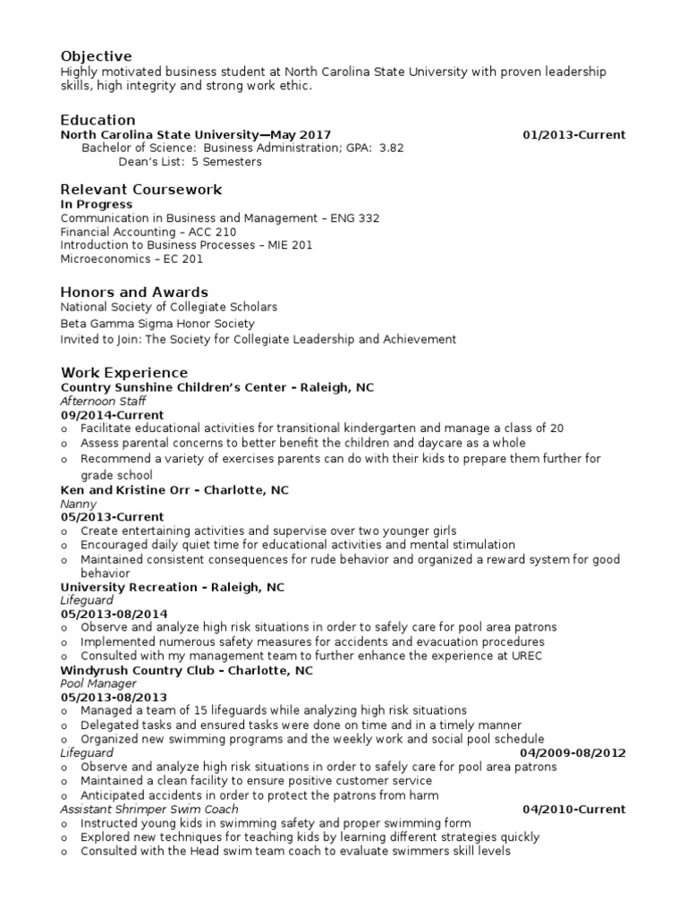NC State Business Student Resume | PDF | Career & Growth | Business