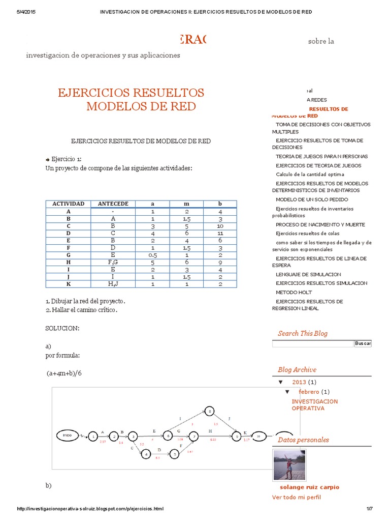 Investigacion de Operaciones Ii - Ejercicios Resueltos de Modelos de Red | PDF | La ...