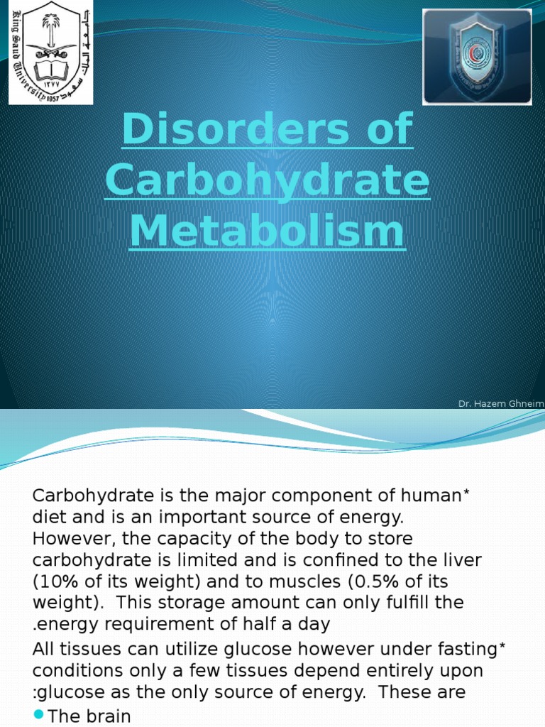 Disorders of Carbohydrate Metabolism1 | PDF | Metabolic Pathway | Glucose