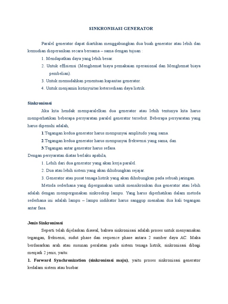 Sinkronisasi Generator | PDF | Sains & Matematika | Teknologi & Rekayasa