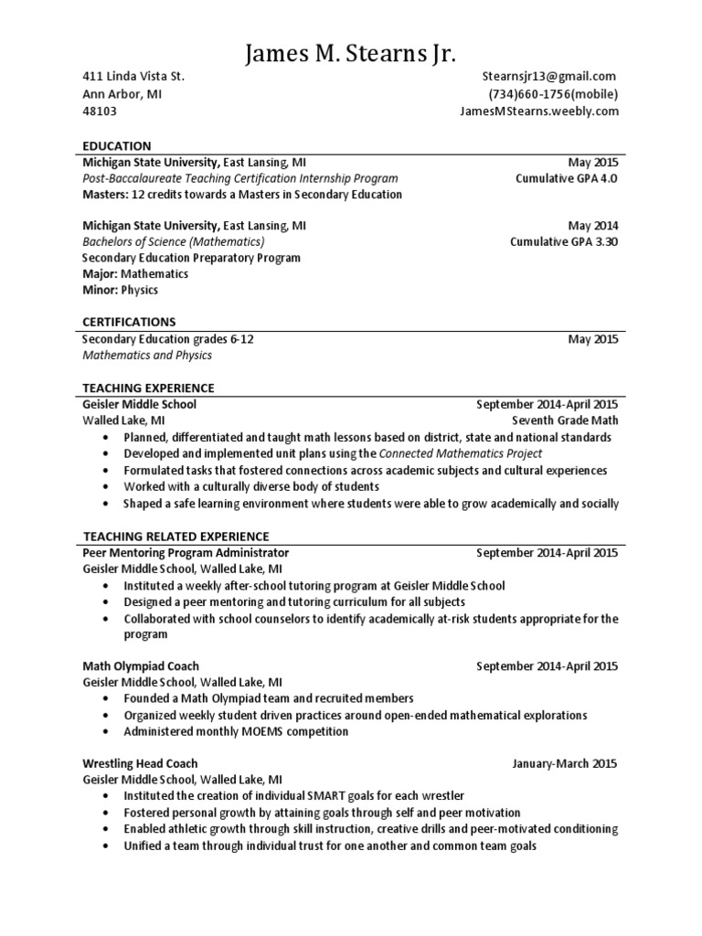 James M Stearns JR Resume | PDF | Grading (Education) | University Of ...