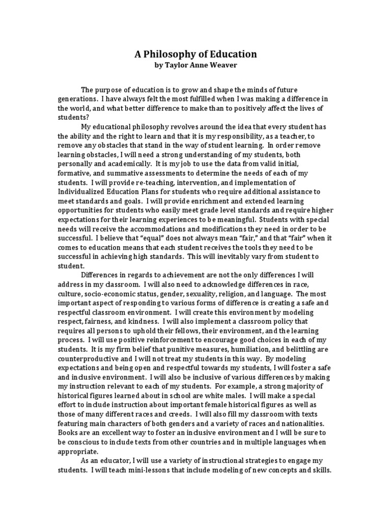 A Philosophy of Education | PDF | Educational Assessment | Classroom