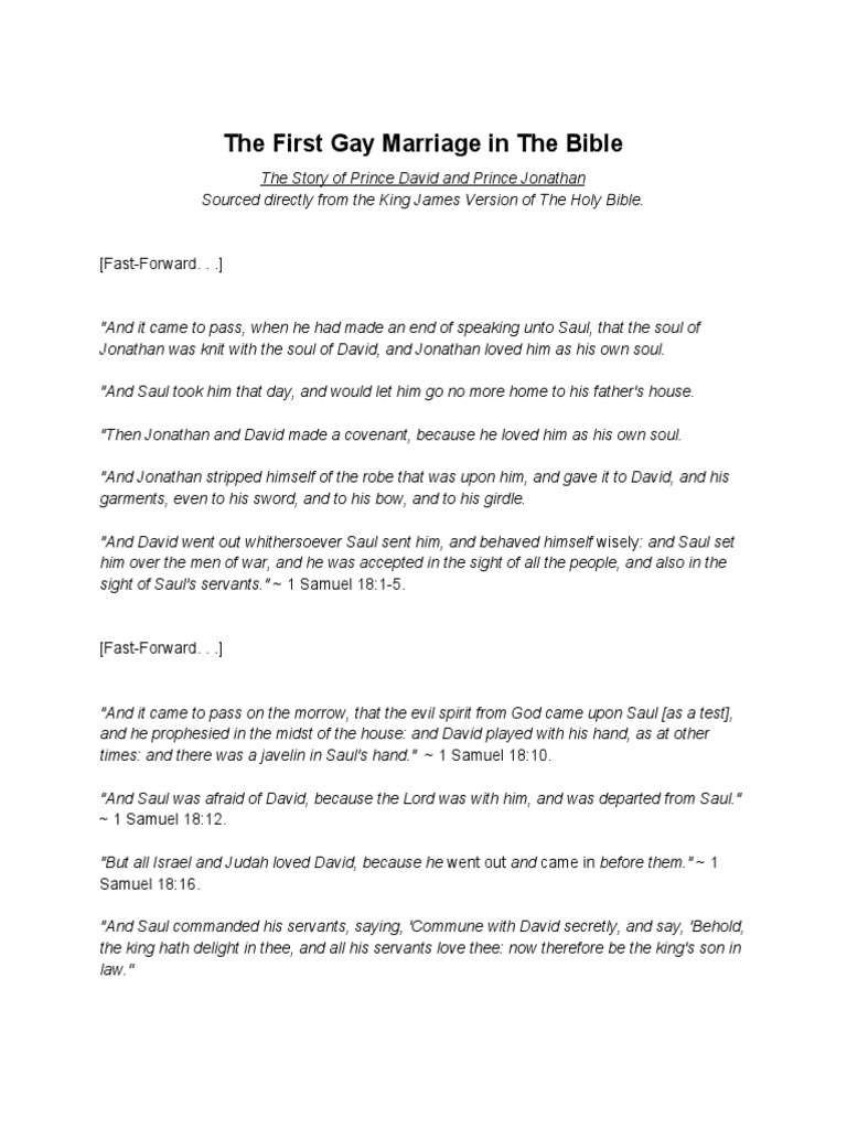 The First Gay Marriage in The Bible - David and Jonathan | PDF | Saul ...