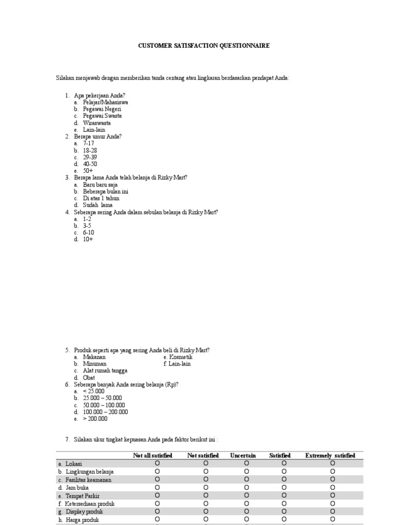 Contoh Kuesioner | PDF | Social Psychology | Labor