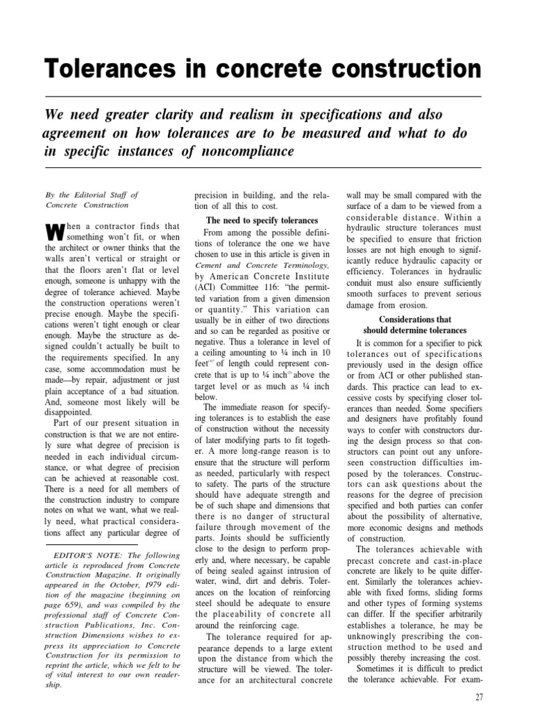 Tolerances in Concrete Construction | PDF | Engineering Tolerance ...