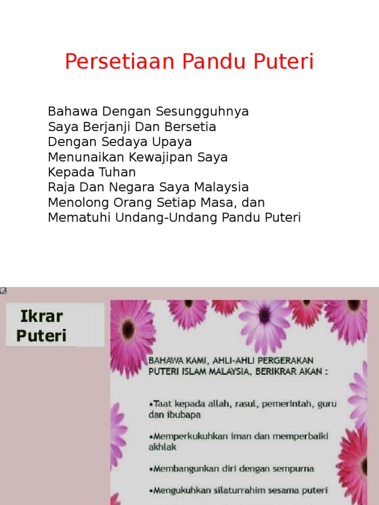 Ikrar Persetiaan Pandu Puteri Tunas Persetiaan Pandu Puteri