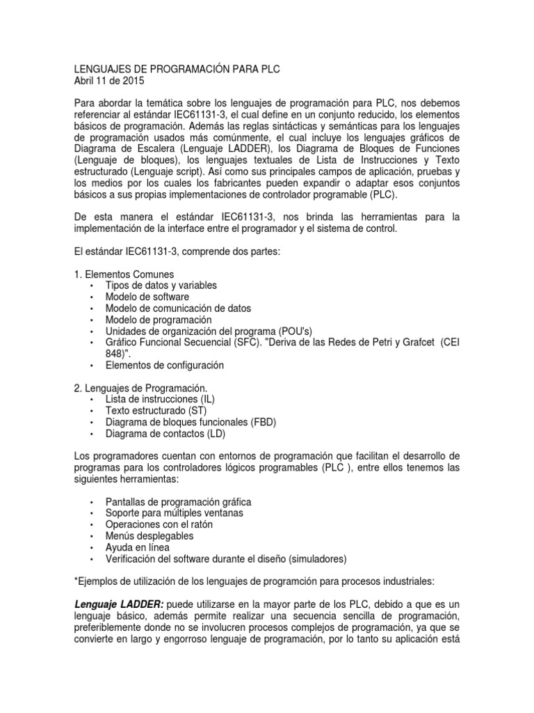 Lenguajes de Programación Para Plc | Lenguaje de programación ...