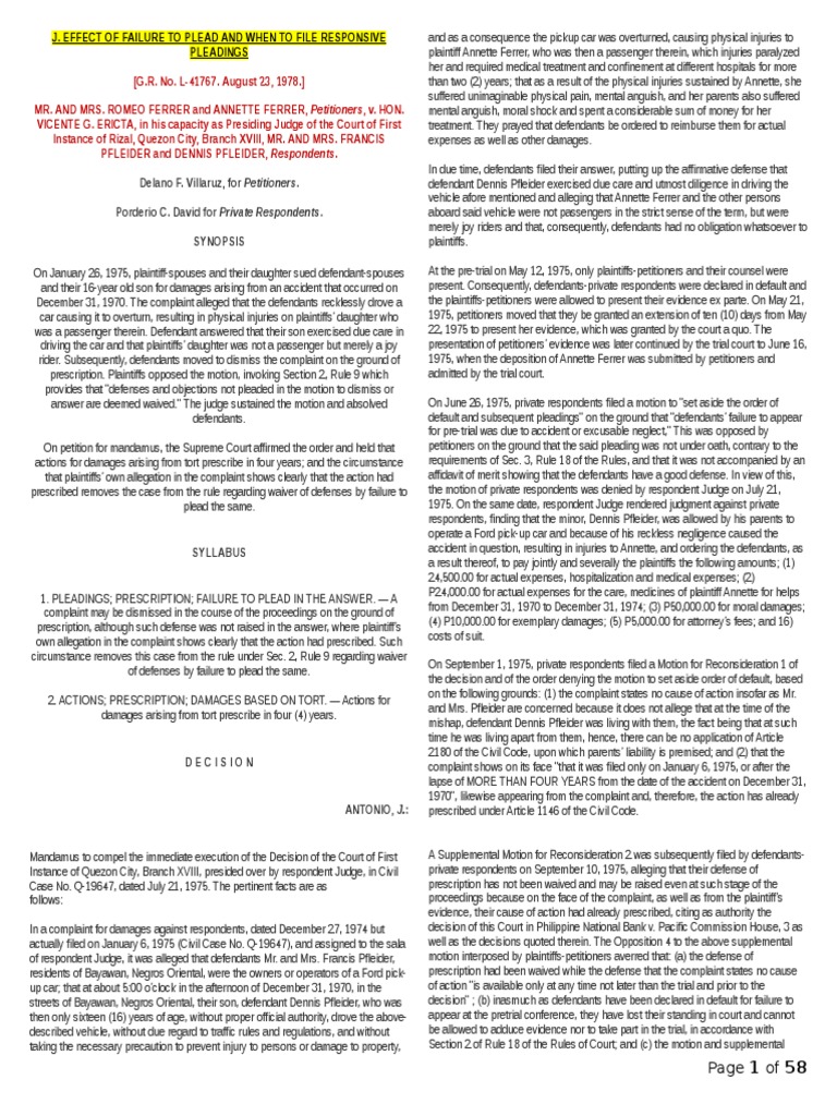 Effect of Failure To Plead and When To File Responsive Pleadings | PDF ...