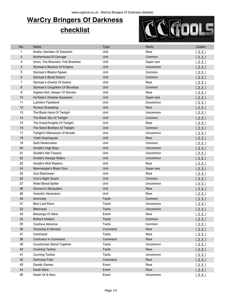 Warcry Bringers of Darkness Checklist: Page 1/3 | PDF | Leisure ...