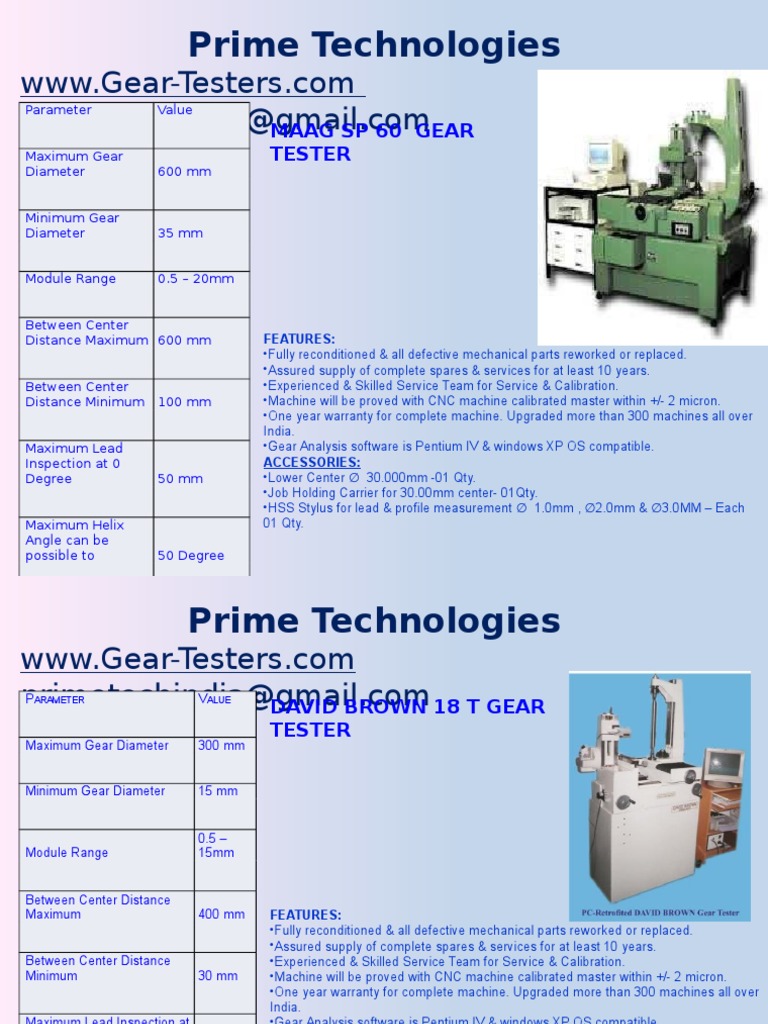 Gear Tester, Gear Measuring Machines, Gear Inspection Machines | PDF ...