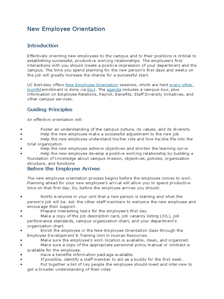 New Employee Orientation Every Other Month Blu Agenda | PDF ...