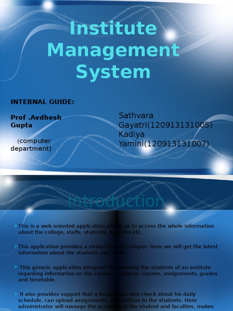 Institute Management System | PDF | Microsoft Sql Server | Computer Data