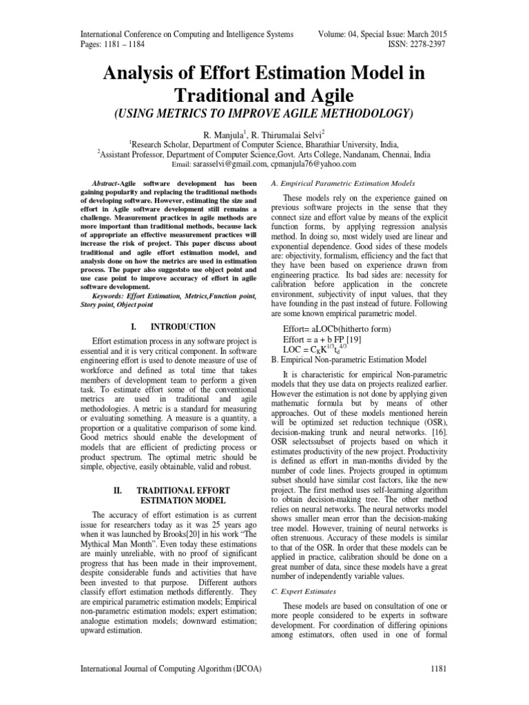 Agile vs Traditional Effort Estimation | PDF | Agile Software ...
