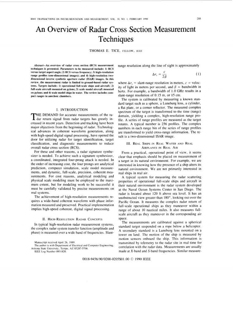 An Overview of Radar Cross Section Measurement Techniques: Airplanes ...
