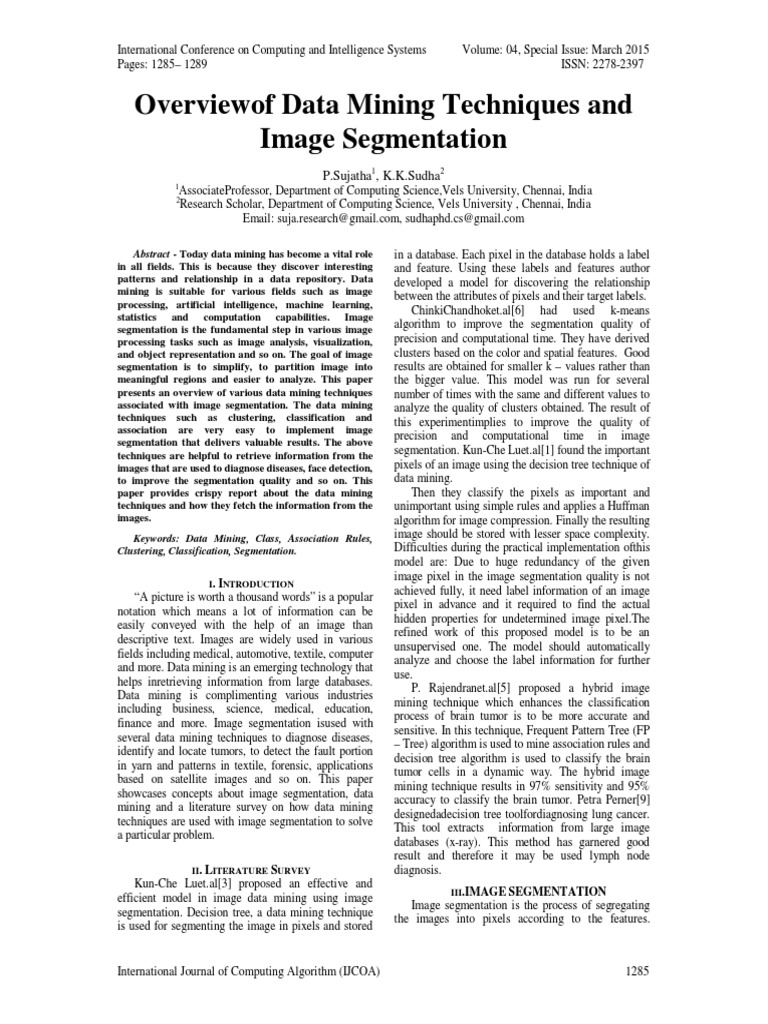 Overviewof Data Mining Techniques And Image Segmentation Pdf
