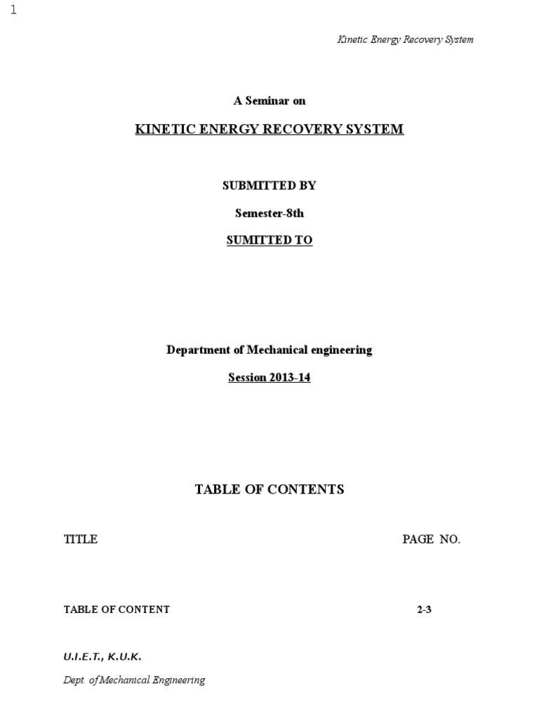 Kinetic Energy Recovery System - Brief | PDF | Brake | Hybrid Vehicle