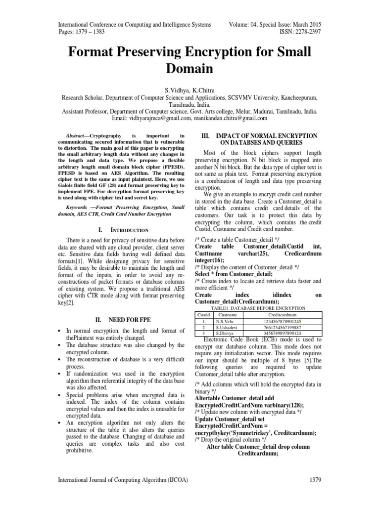 Format Preserving Encryption For Small Domain | PDF | Cryptography | Key (Cryptography)