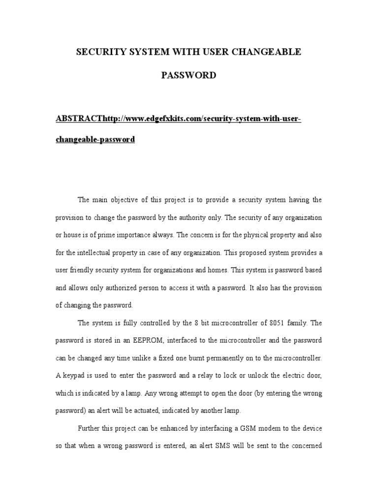 Security System With User Changeable Password | PDF