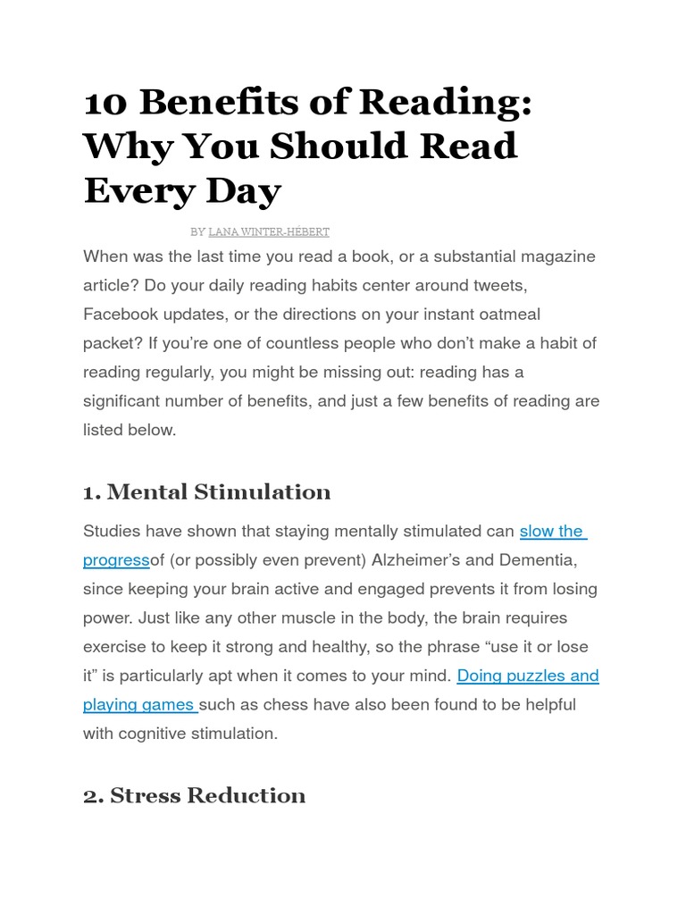 10 Benefits of Reading: Why You Should Read Every Day: 1. Mental ...