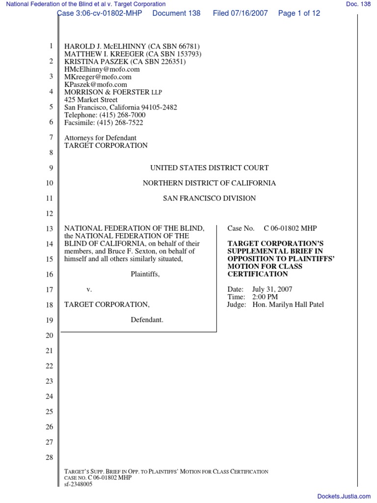 National Federation of The Blind Et Al v. Target Corporation - Document ...