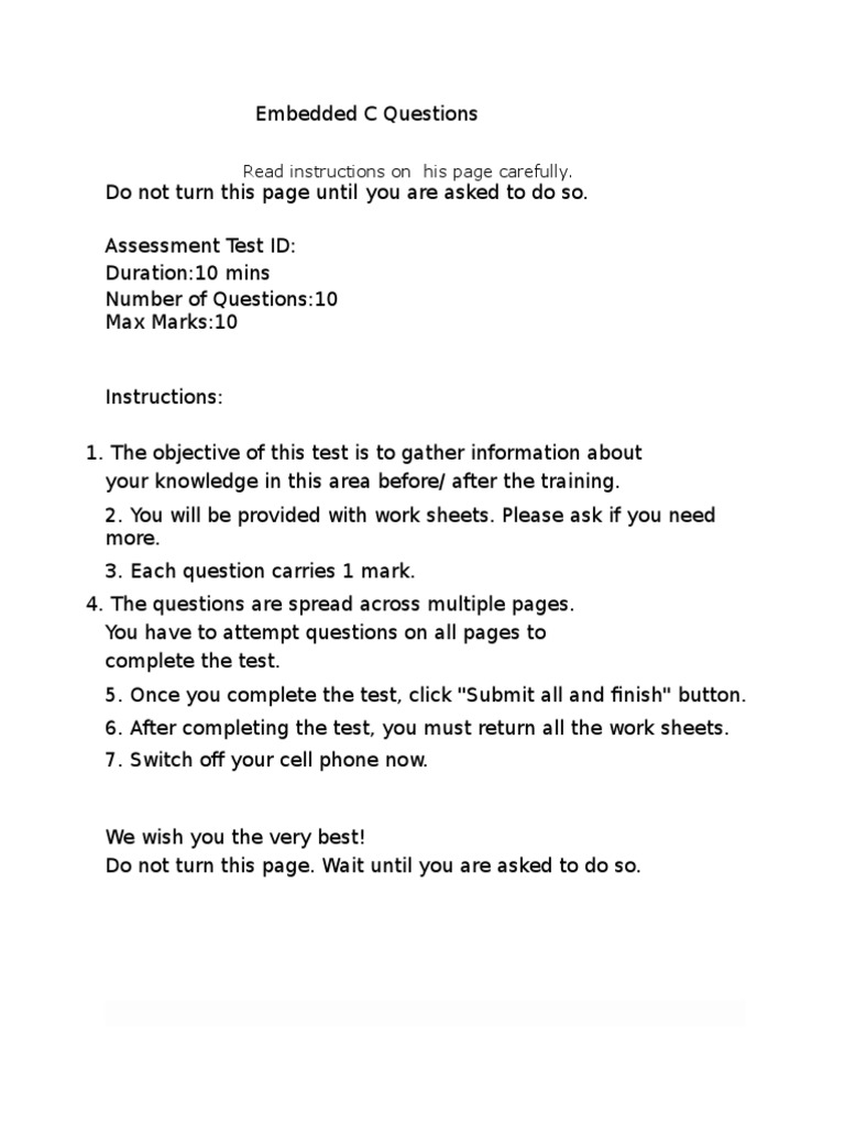 Embedded C Assessment Questions | PDF | Career & Growth | Technology ...