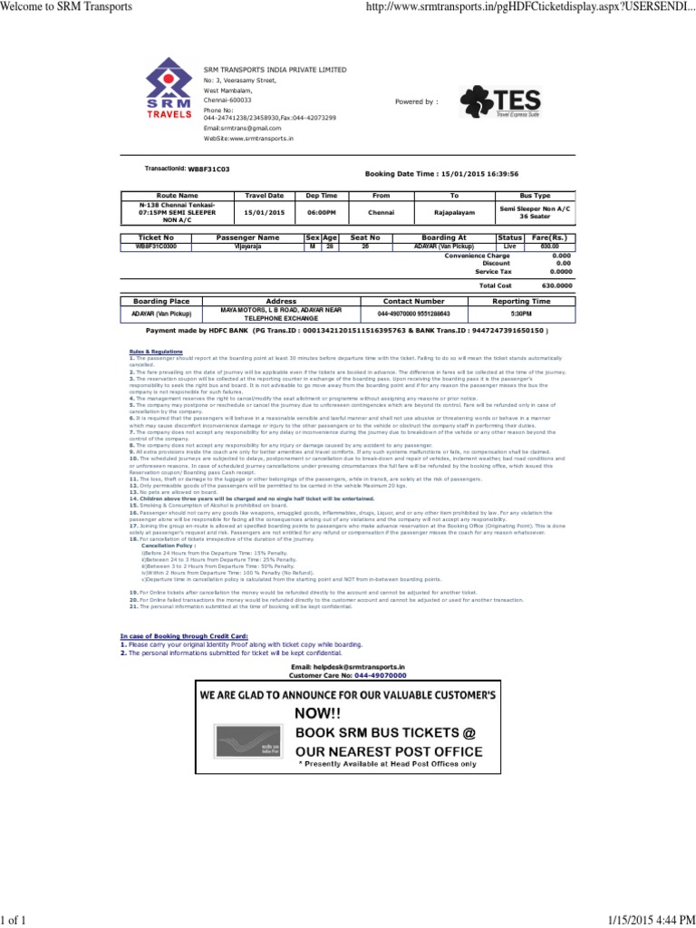 Welcome To SRM Transports | PDF | Ticket (Admission) | Transport