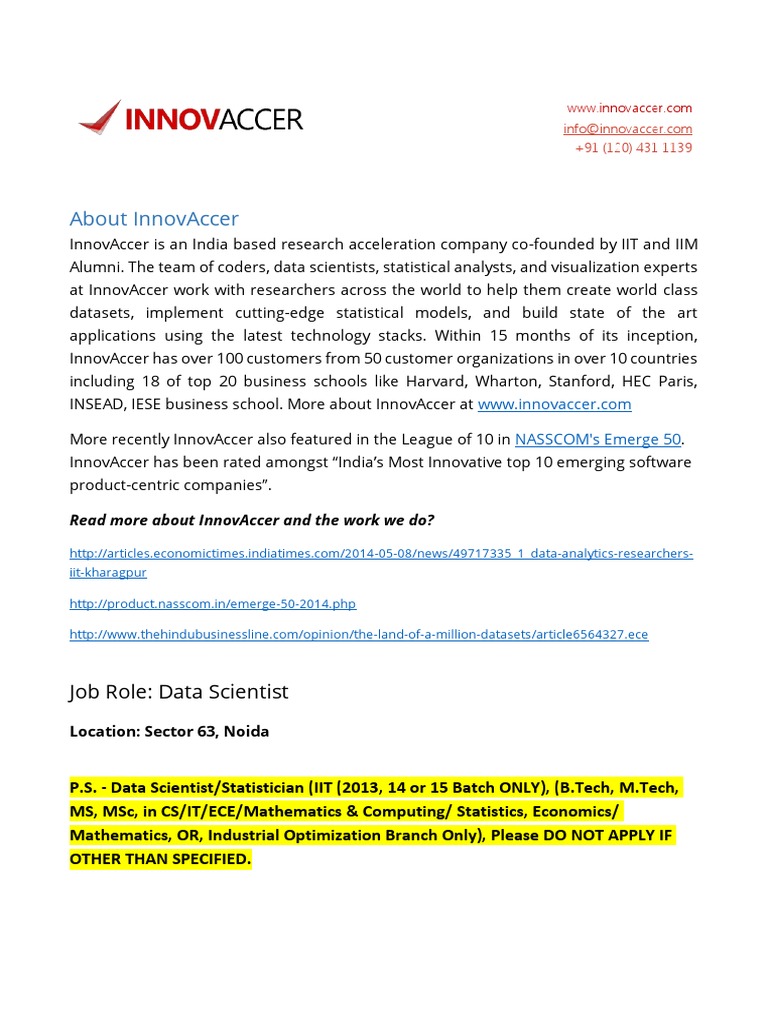 JD Data Scientist IIT | PDF | Data Science | Statistics